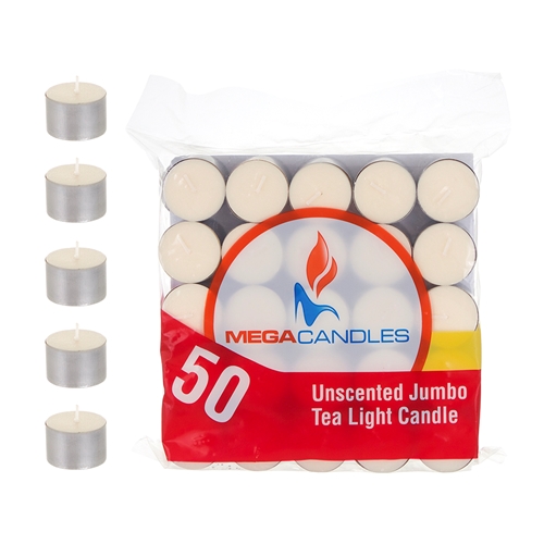 Mega Candles - 50 pcs Unscented Jumbo Tea Light Candle in Bag - Ivory