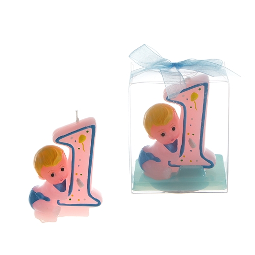 Mega Candles - Baby 1st Birthday Candle in Clear Box - Blue